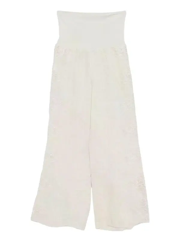 MAURIZIO BRASCHI Wide-leg Trousers With Lace Detail - Neutrals