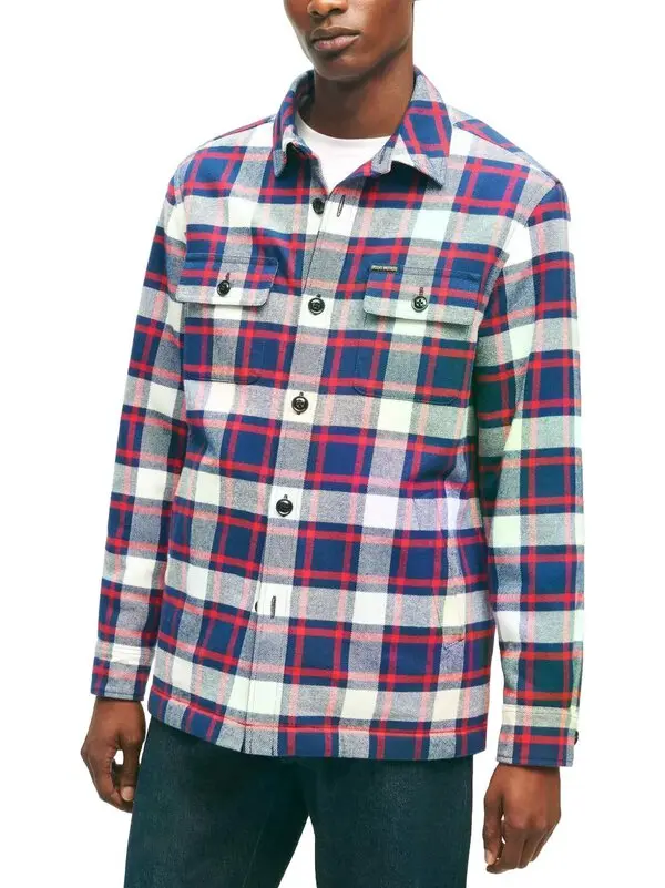 Brooks Brothers Plaid Pocket Cotton Overshirt - Blue