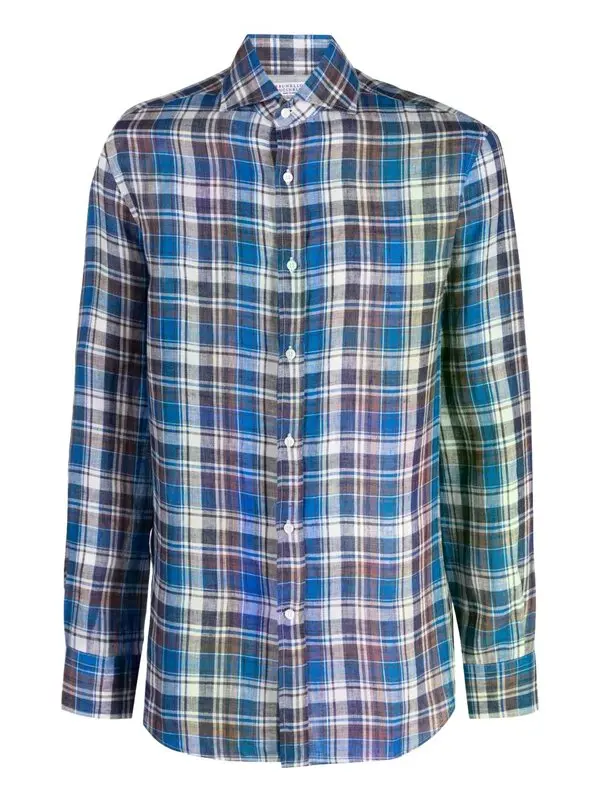 Brunello Cucinelli Check-pattern Linen Shirt - Blue