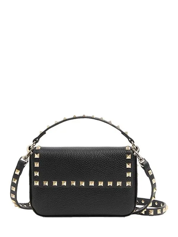 Valentino Garavani Rockstud Pebbled Leather Shoulder Bag - Black