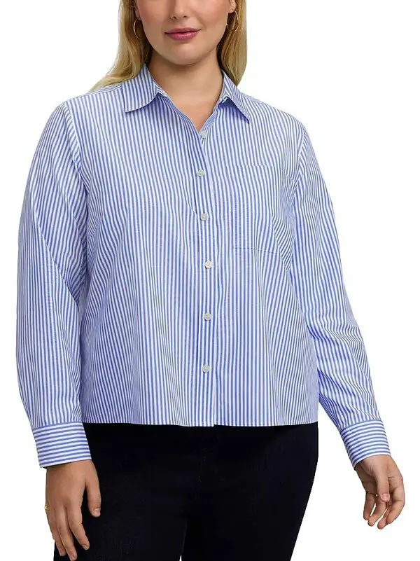 Foxcroft Jodie Long Sleeve Stripe Shirt - Powder Blue