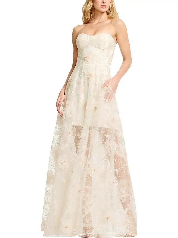 Dress The Population Connor Lace Gown - White Multi