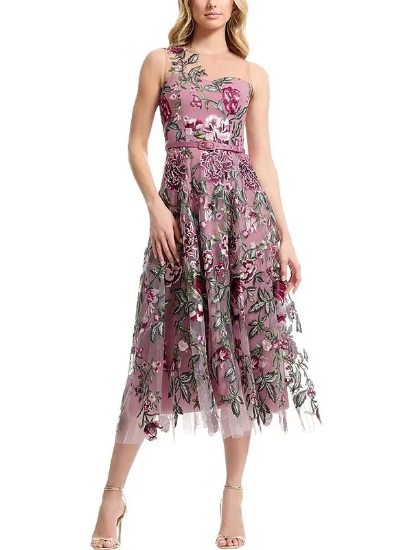 Dress The Population Rosemary Sweetheart Belted Illusion Dress - Blush Multi