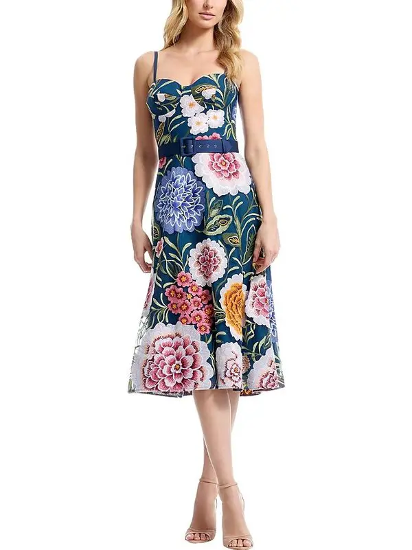 Dress The Population Carlita Bustier Midi Dress - Navy Multi