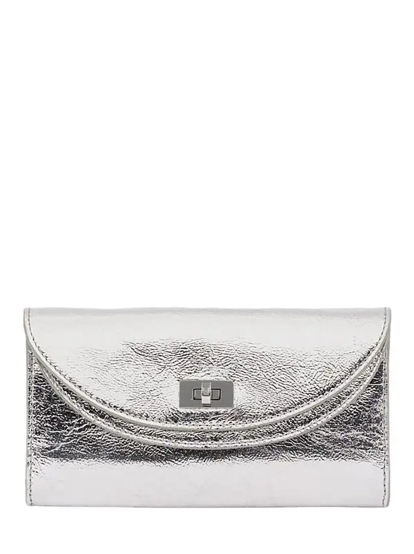 Sandro Mambo Metallic Leather Clutch - Silver