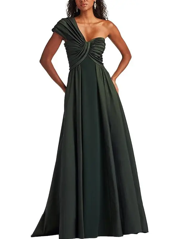 Tadashi Shoji Savar One-shoulder Gown - Dark Forest