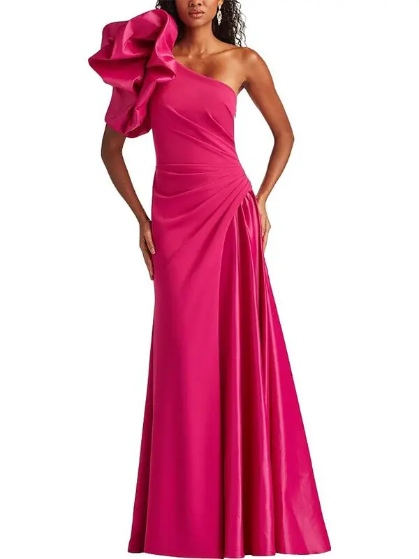 Tadashi Shoji Pouf Sleeve Contrast Gown - Hibiscus