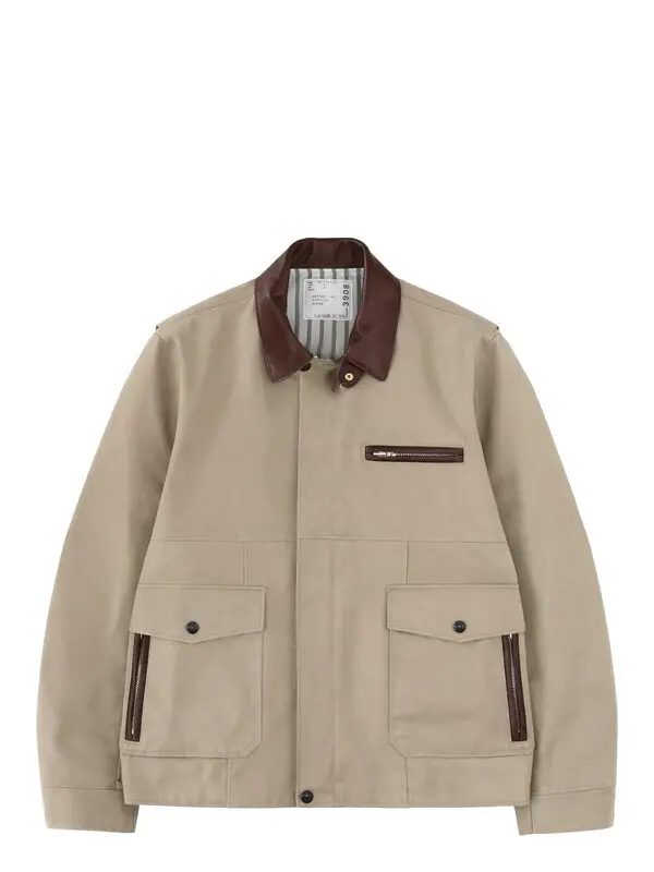 Sacai Jacket With Leather Collar - Beige
