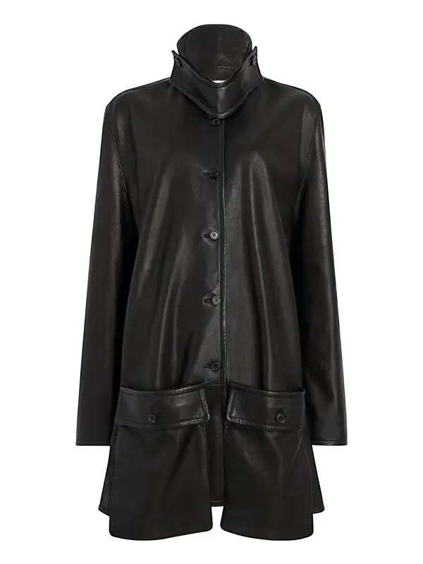 Khaite Harmon Leather Coat - Black