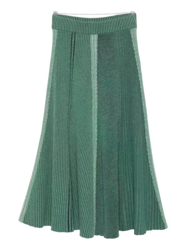 Eric Bompard Patchwork Ribbed Knit Skirt - Green