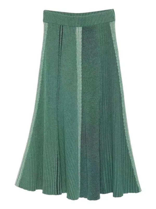 Eric Bompard Patchwork Ribbed Knit Skirt - Green