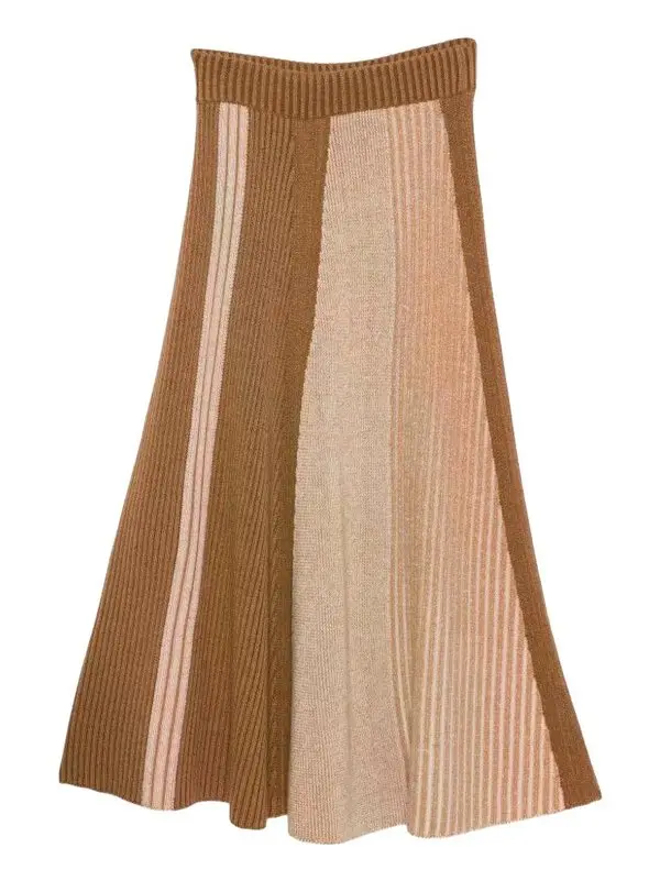 Eric Bompard Patchwork Ribbed Knit Skirt - Brown