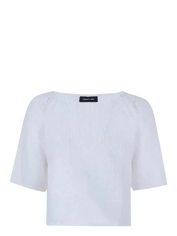 ANNE CLAIRE Short-sleeved Knit Top - White