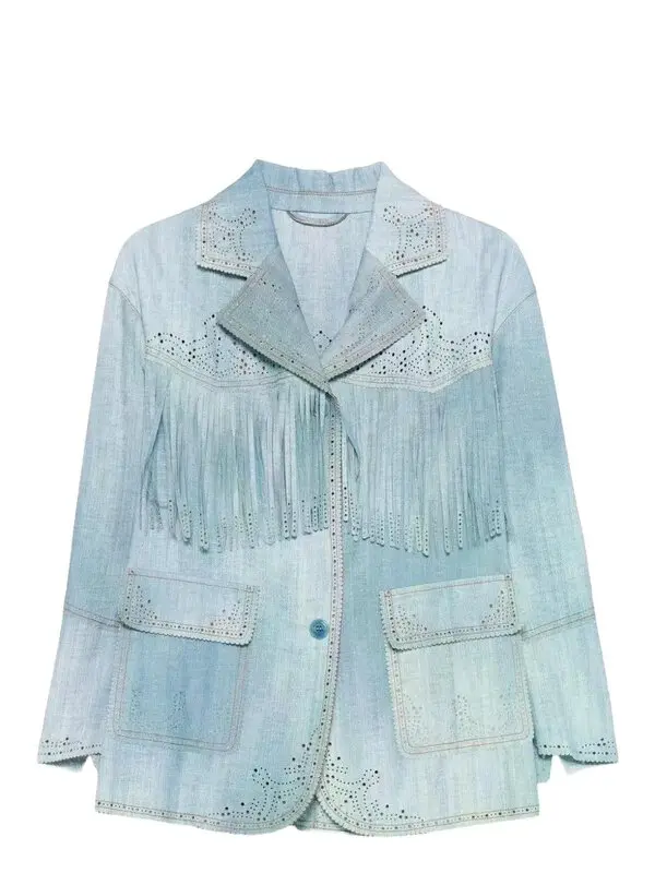 Ermanno Scervino Fringed Laser-cut Jacket - Blue
