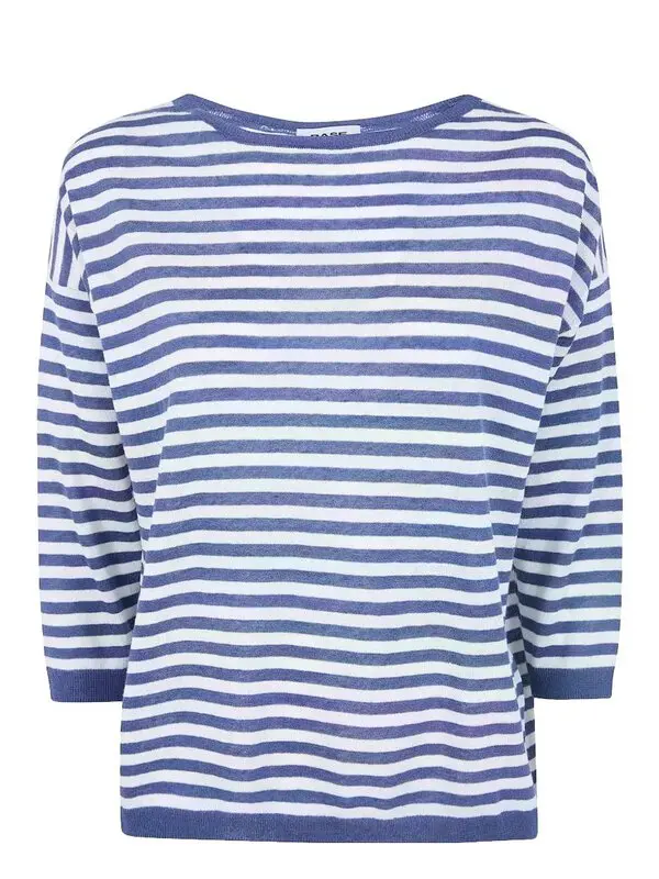 BASE Striped Linen Sweater - Blue