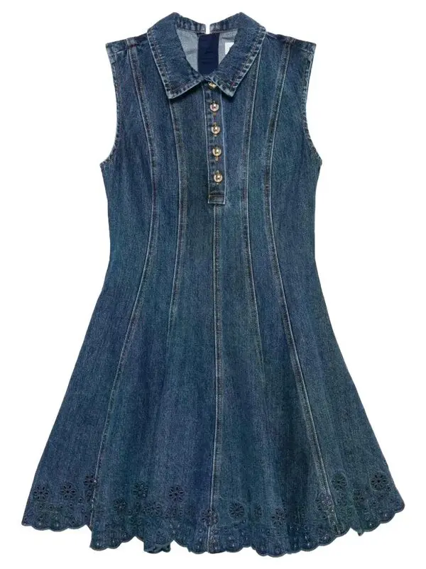 SELF-PORTRAIT Broderie Denim Mini Dress - Blue