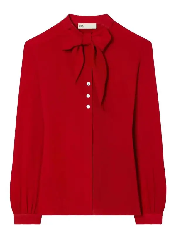 Tory Burch Georgette Bow Blouse - Red