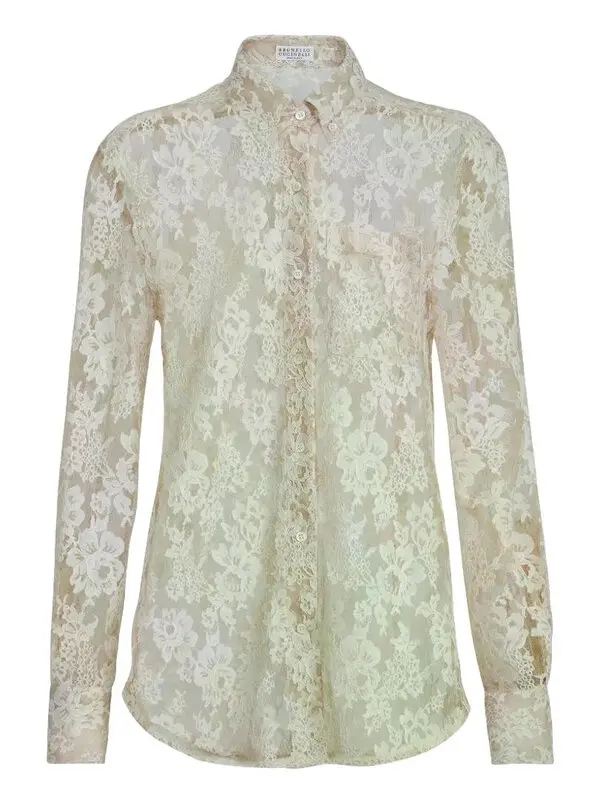 Brunello Cucinelli Flower Jacquard Lace Shirt - Neutrals