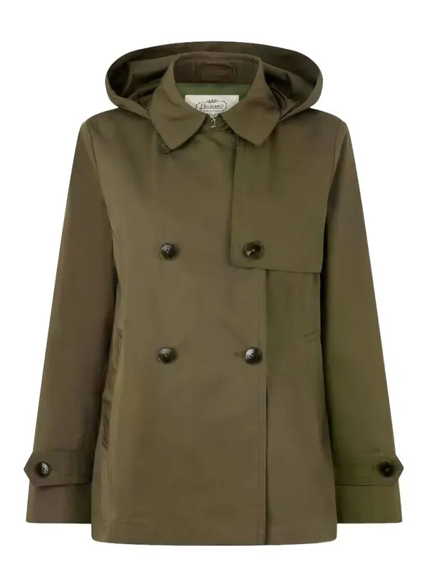 Herno Hooded Double-breasted Coat - Green