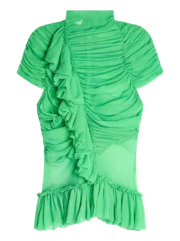 Dries Van Noten Ruffled Silk Top - Green