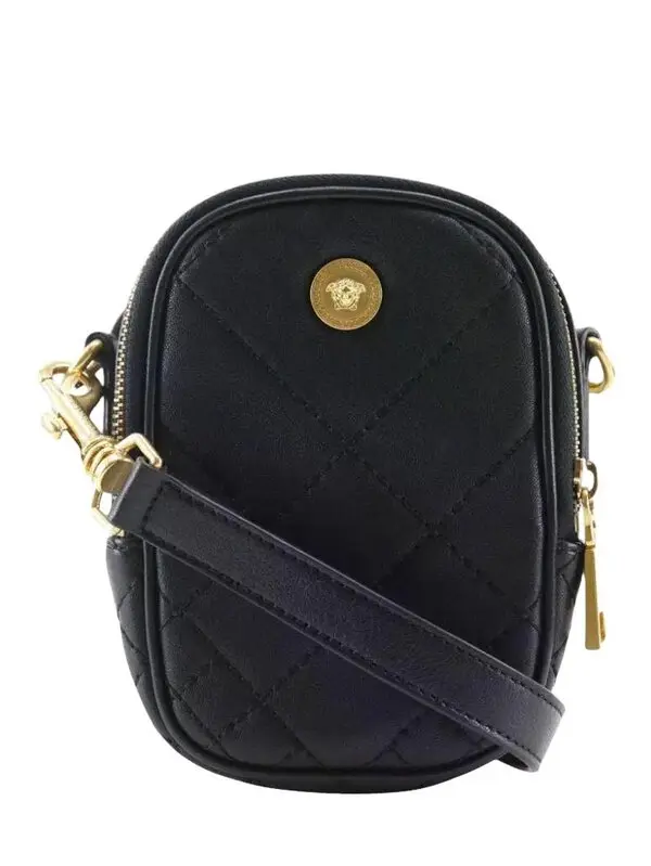 Versace Quilted Leather Medusa Belt Pouch Crossbody Bag - Black