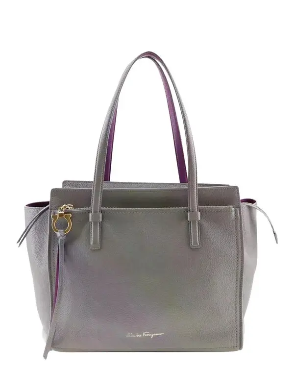 FERRAGAMO Medium Pebbled Calfskin Amy Tote Bag - Grey