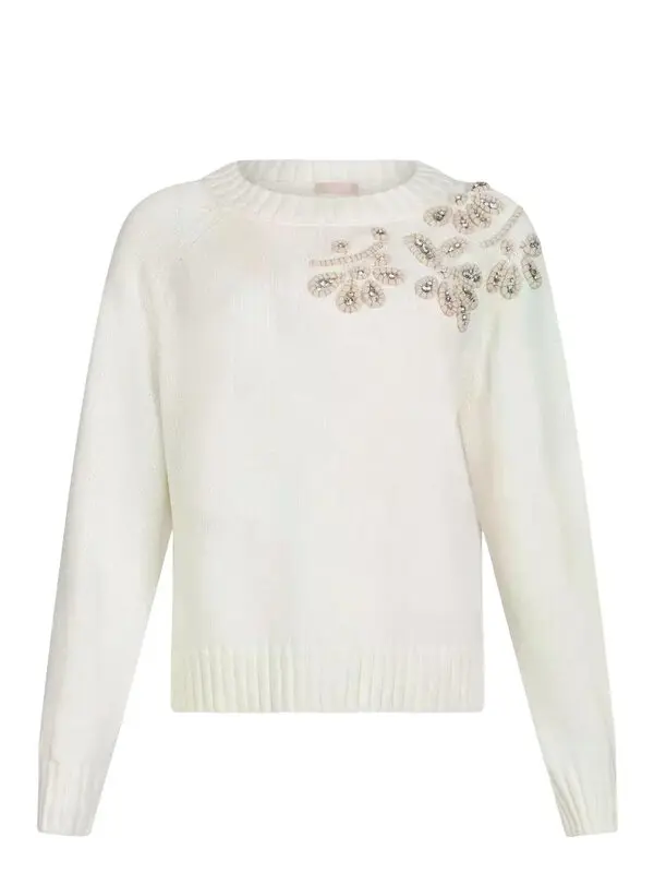 Liu Jo Round-neck Sweater With Bejeweled Embellishments - White