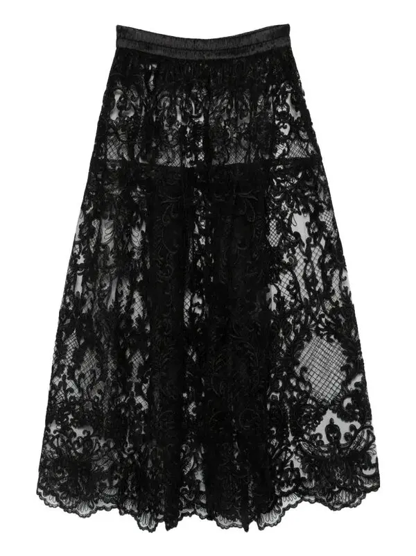 MAURIZIO BRASCHI Lace Midi Skirt - Black