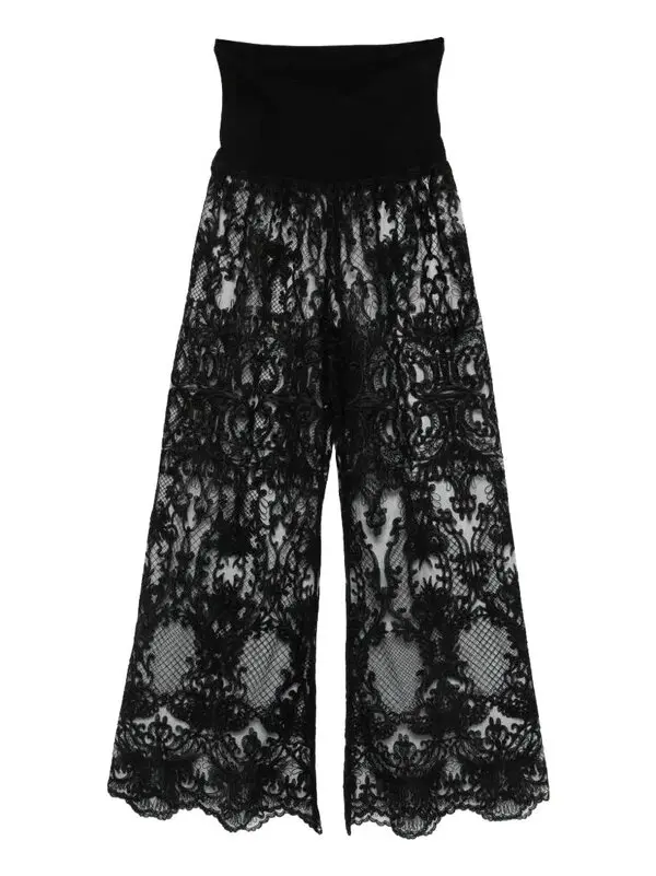 MAURIZIO BRASCHI Lace Wide Leg Trousers - Black