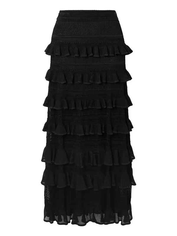 Zimmermann Luna Ruffled Crocheted Midi Skirt - Black