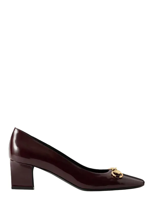 Gucci Zhora Horsebit-embellished Glossed-leather Pumps - Burgundy