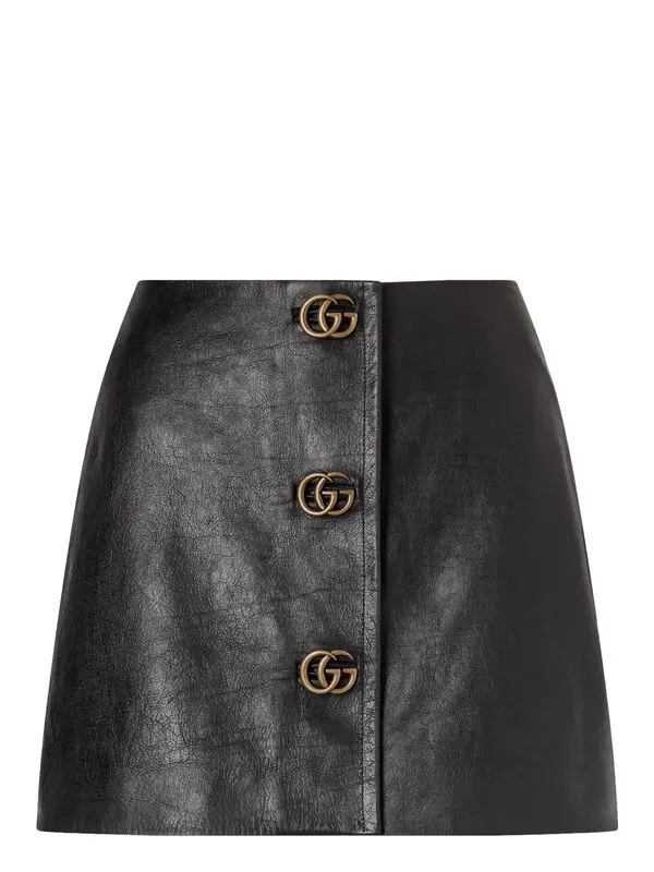 Gucci Embellished Textured-leather Mini Skirt - Black