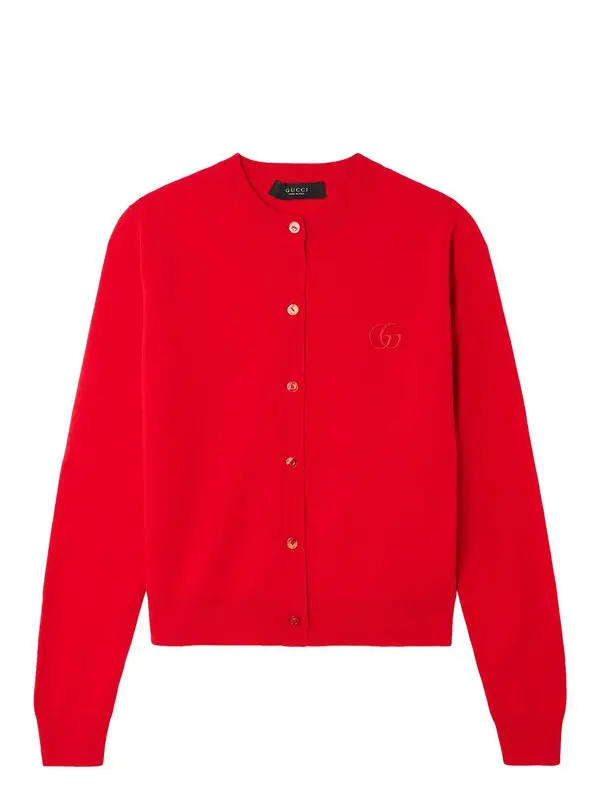 Gucci Embroidered Wool Cardigan - Red