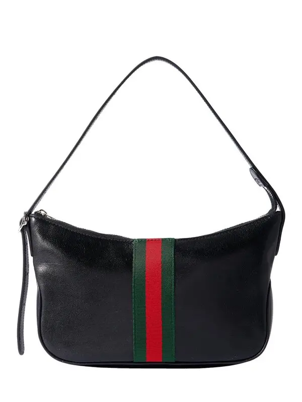 Gucci Lunetta Webbing-trimmed Leather Shoulder Bag - Black