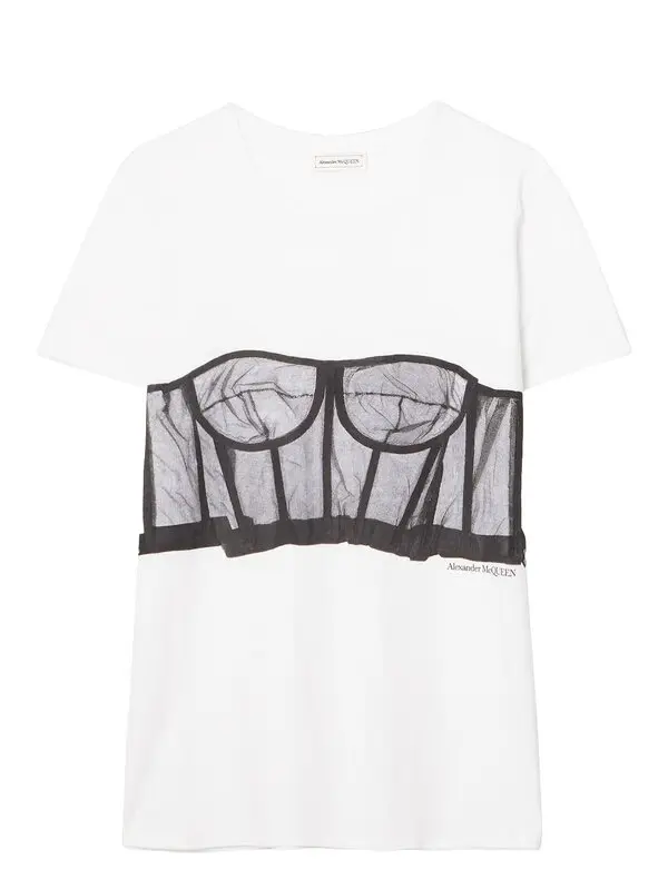 Alexander McQueen Printed Cotton-jersey T-shirt - White