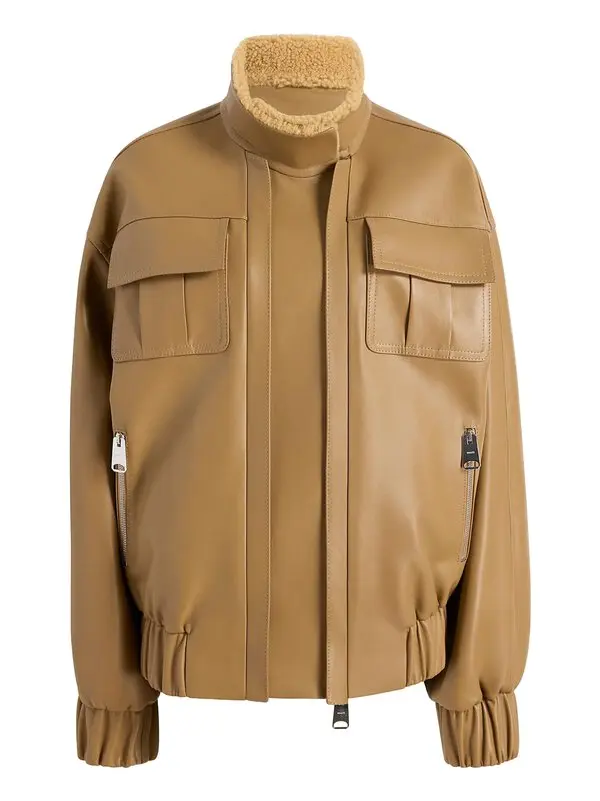 Khaite Malone Leather Jacket With Shearling Collar - Golden Ochre