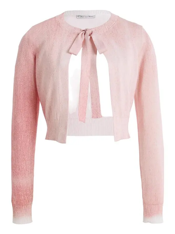 Oscar De La Renta Tie-front Cotton-blend Cardigan - Pink
