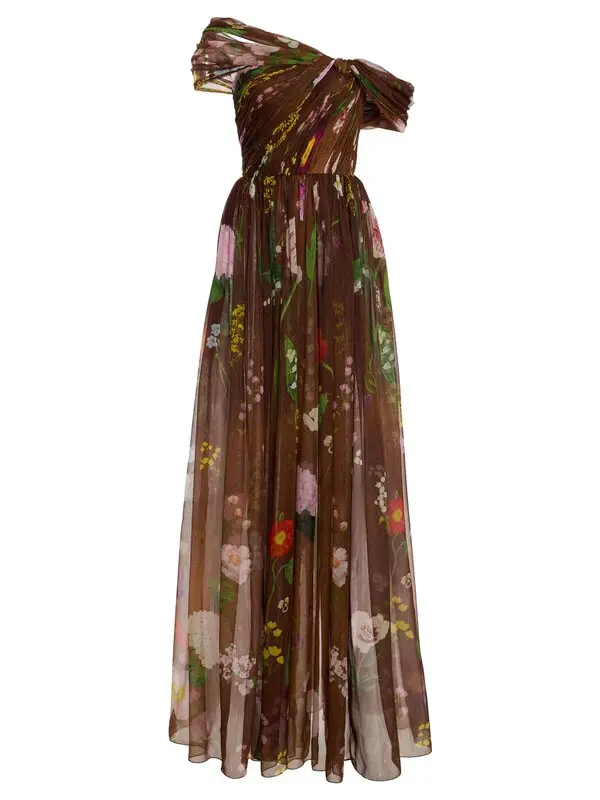 Oscar De La Renta Asymmetric Silk-chiffon Gown - Brown