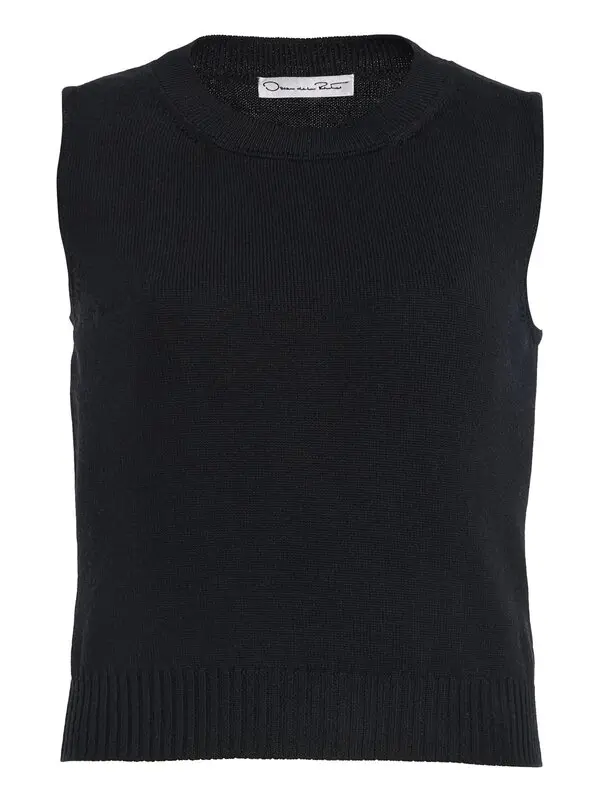Oscar De La Renta Cropped Wool Tank Top - Black
