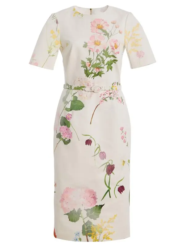 Oscar De La Renta Mixed Botanical Cotton-denim Midi Dress - White