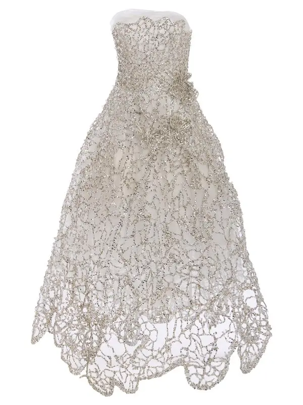 Oscar De La Renta Crystal-embroidered Gown - Silver
