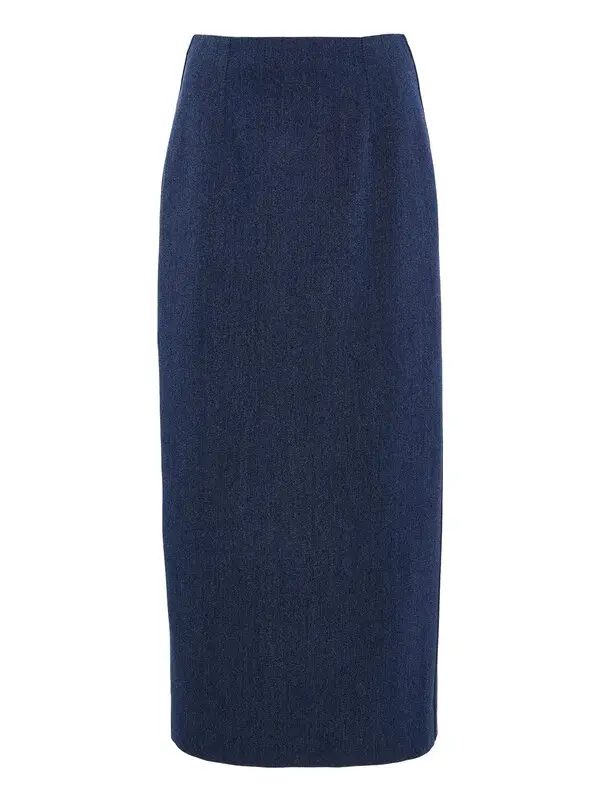 Oscar De La Renta Mid-rise Wool-drill Midi Skirt - Dark Wash