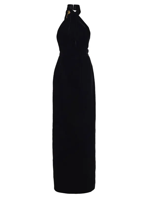 Oscar De La Renta Draped Stretch-velvet Gown - Black