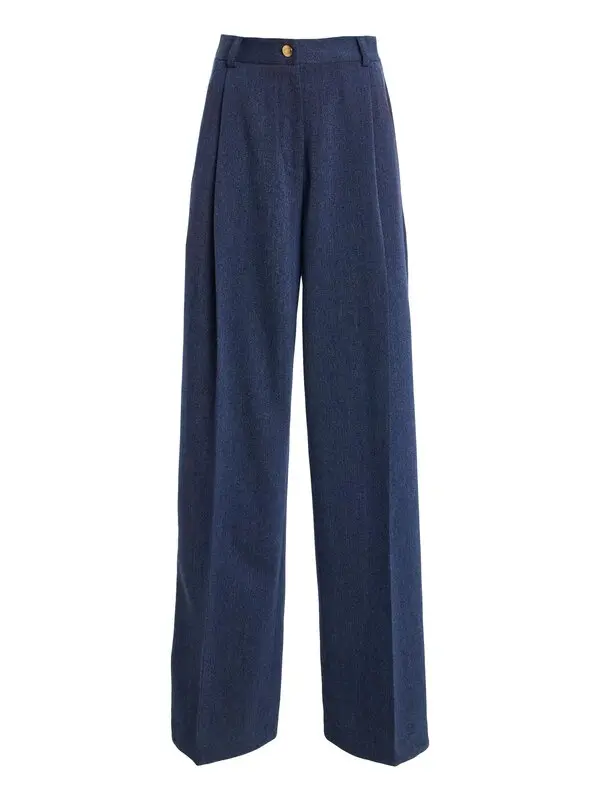 Oscar De La Renta Tailored Wool-drill Straight-leg Pants - Dark Wash