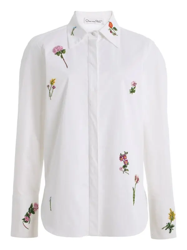 Oscar De La Renta Botanical Embroidered Stretch-twill Shirt - White