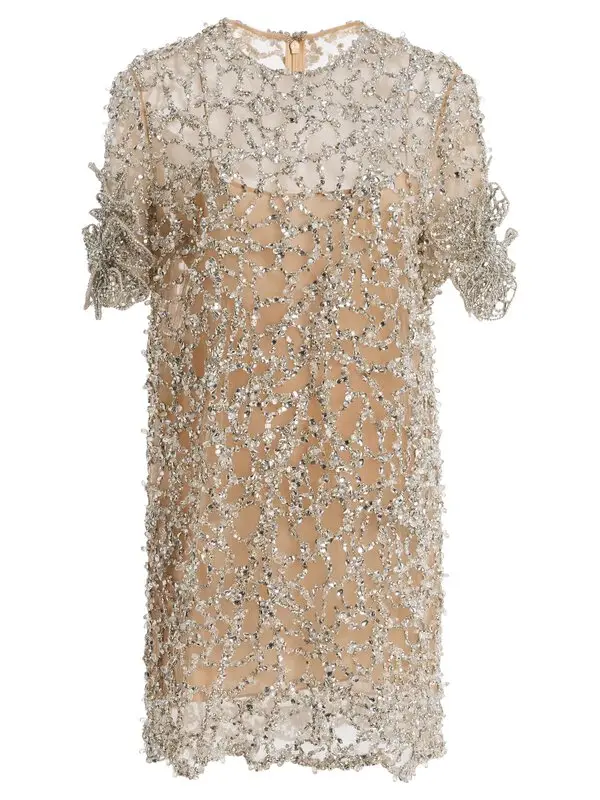 Oscar De La Renta Crystal-embroidered Mini Cocktail Dress - Silver