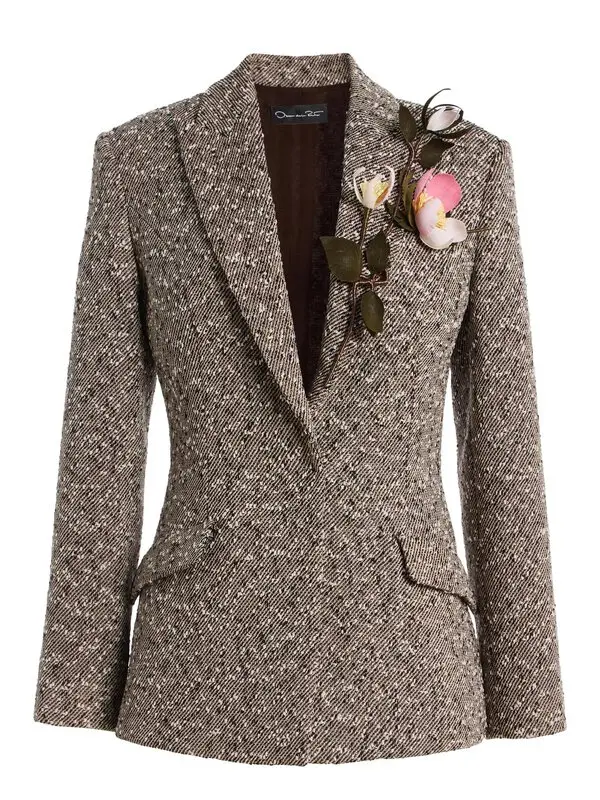 Oscar De La Renta Slubby Wool-blend Tweed Blazer - Brown