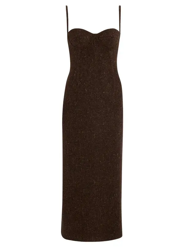 Ralph Lauren Jocey Tweed Midi Dress - Brown