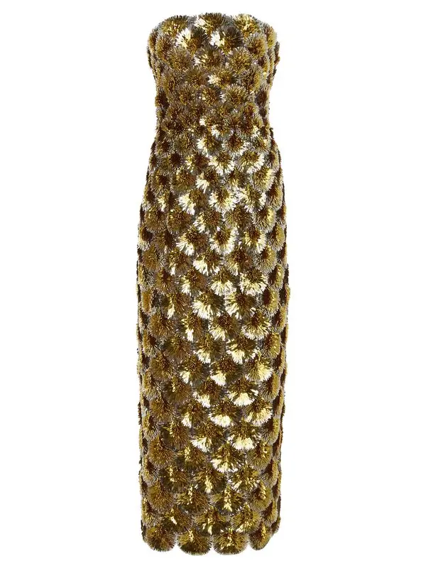 Oscar De La Renta Embroidered Cocktail Midi Dress - Yellow