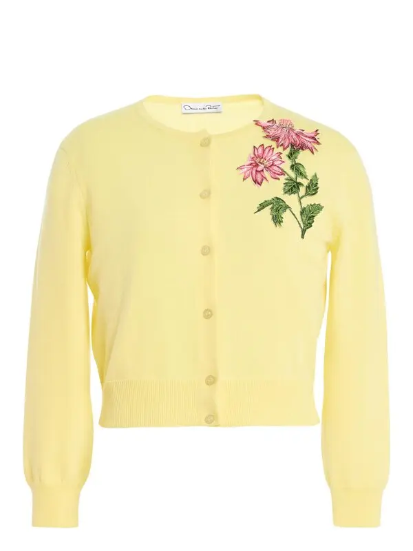 Oscar De La Renta Embroidered Wool Cardigan - Yellow